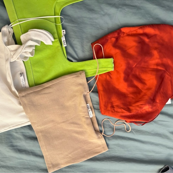 Zara | Tops | Zara Vibrant Green Bold Red And Neutral Tan Tops | Poshmark